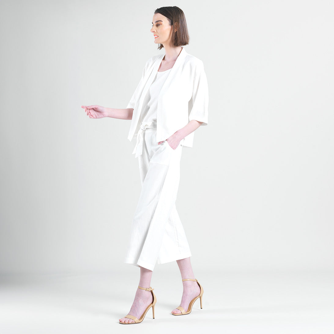 Linen Knit - Hi-Low Pocket Cardigan Jacket - Ivory - Final Sale ...
