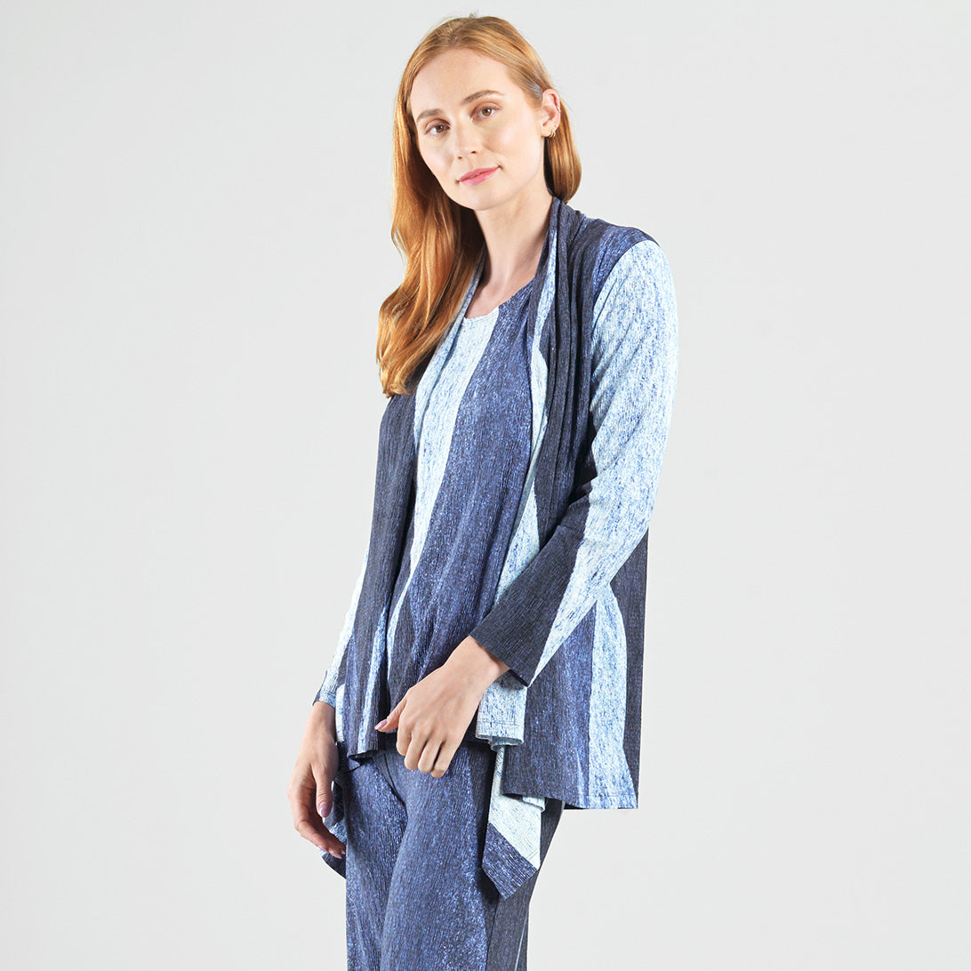 Silky Pleat Knit - 2pc Draped Cardigan & Tank Twinset - Lunar Stripe ...