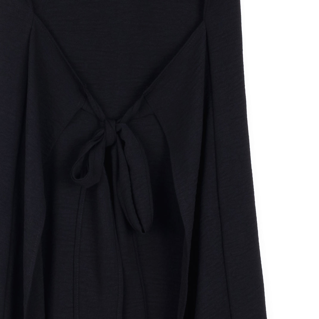 Soft Textured Rayon - Wrap Overlay Center Tie Midi Dress - Black - Fin ...