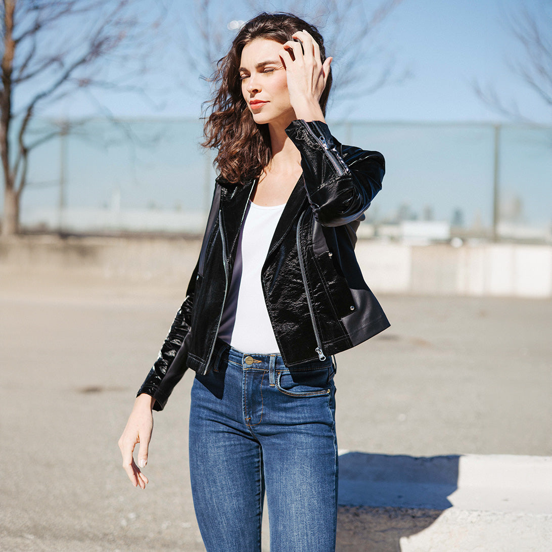 Vinyl - Liquid Leather™ Panel Zip Cuff Pocket Jacket - Black – Clara Sunwoo