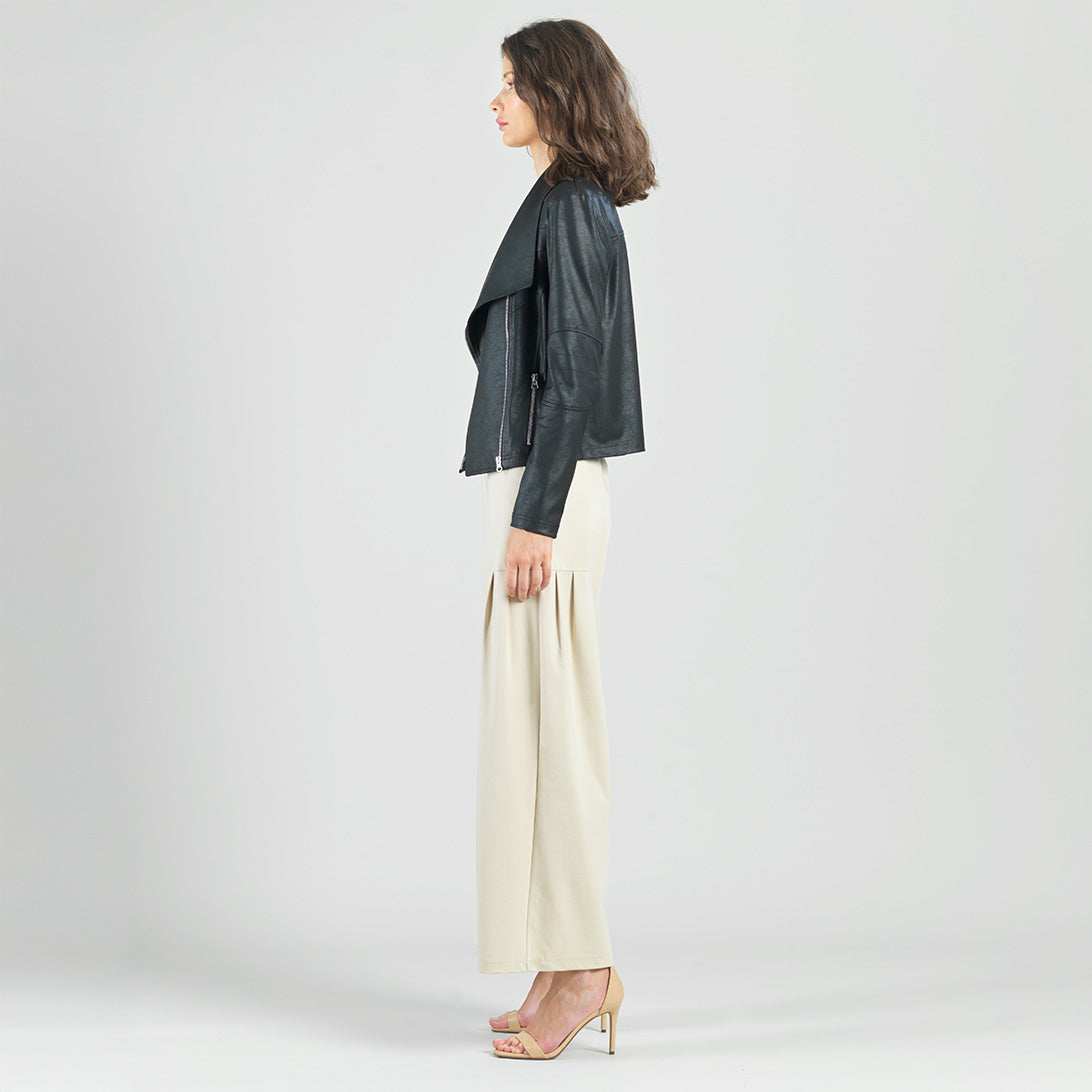 Liquid Leather™ Drape Neck Zip Jacket - Black – Clara Sunwoo
