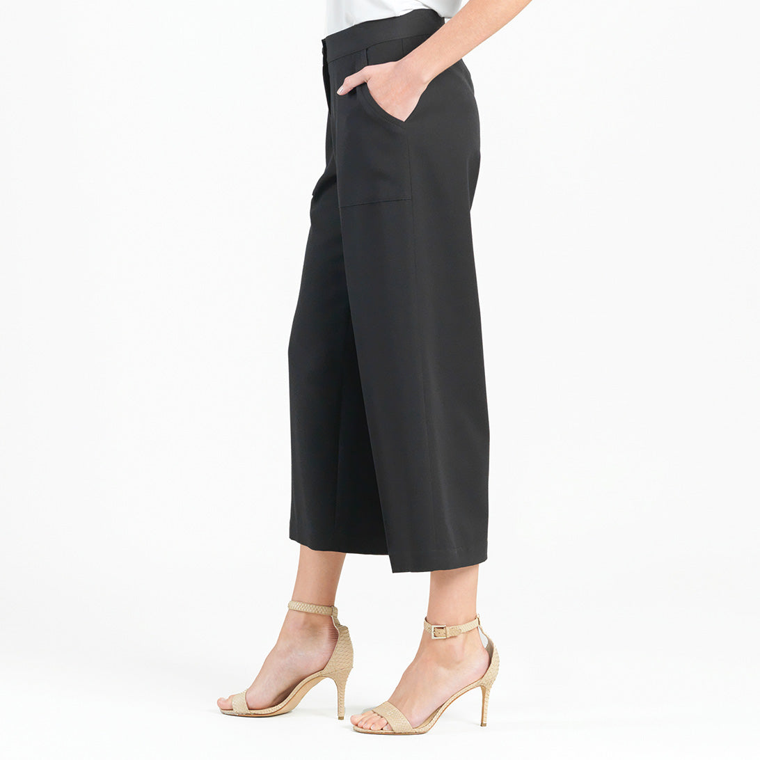 Woven Twill - Zip Closure Front Pocket Cropped Trouser - Black - Final ...