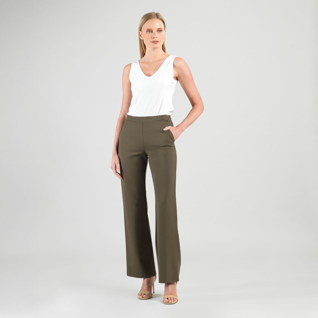 Rayon-Ponte Knit - Loose Leg Pocket Pant - Olive – Clara Sunwoo