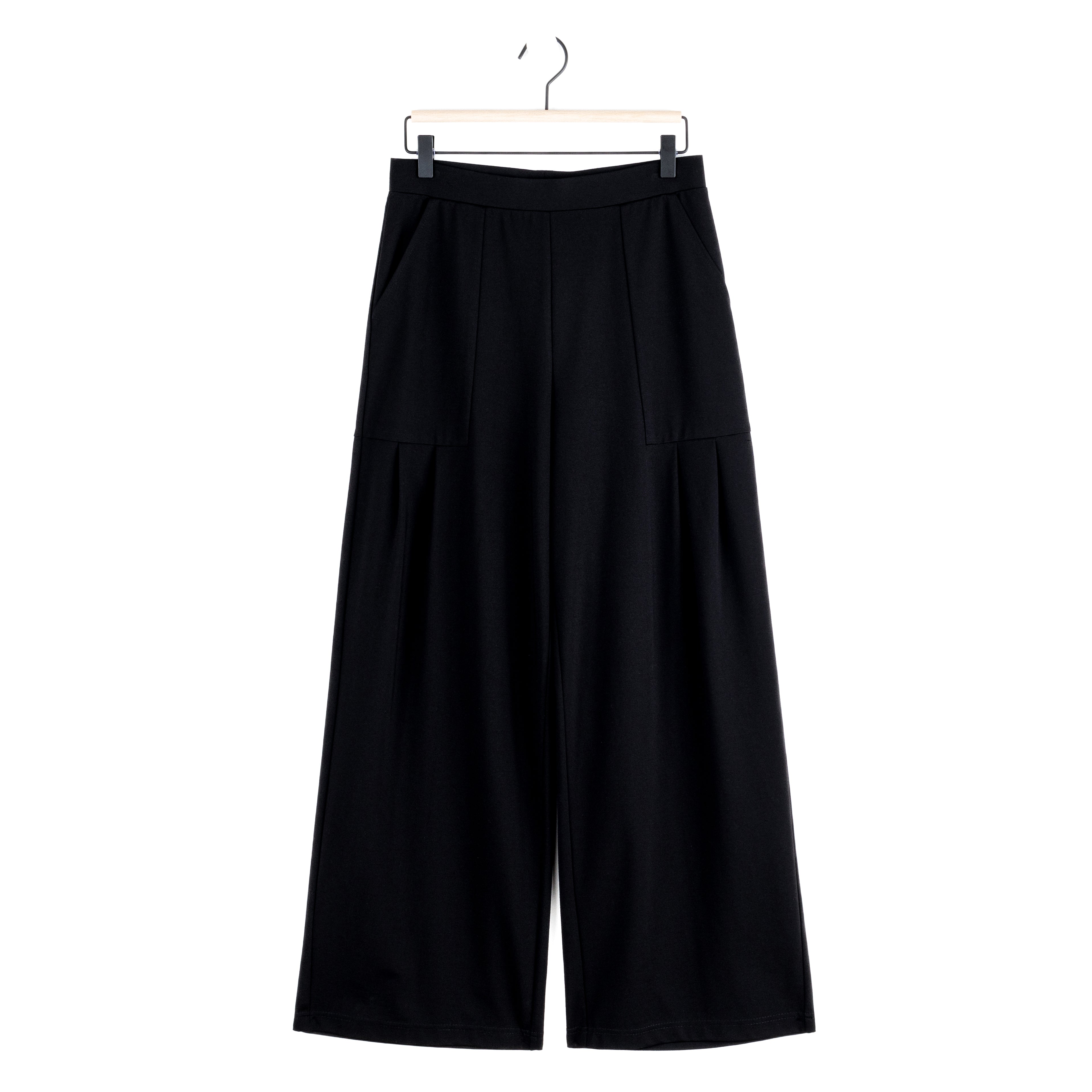 Rayon-Ponte Knit - Pleated Wide Leg Pocket Pant - Black – Clara Sunwoo