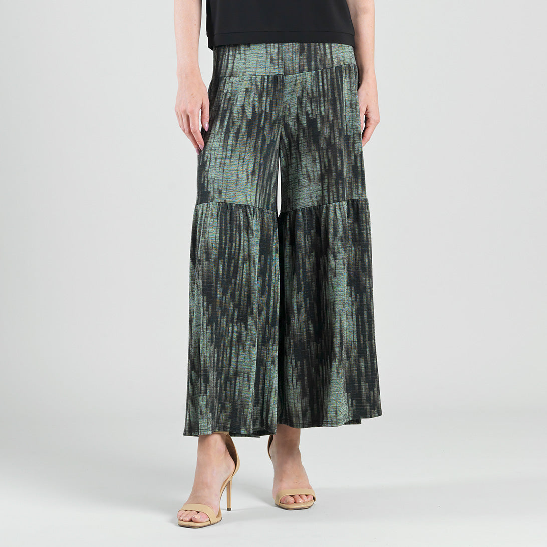 Crinkle Pleat Knit - Tiered Skirt-Pant - Water Ripple-Olive - Final Sa ...