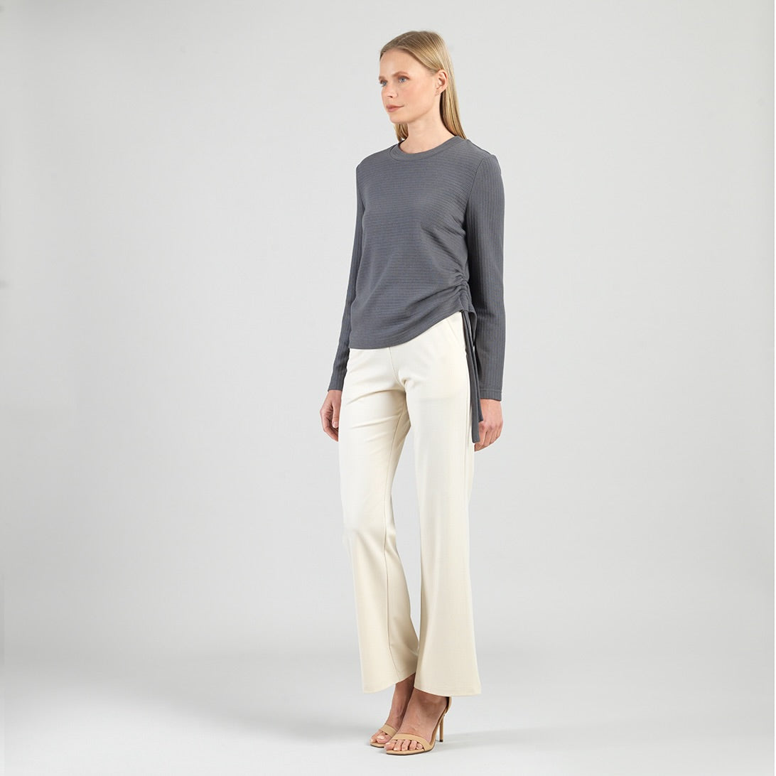 Soft Ribbed - Side Pull-Tie Sweater Top - Charcoal – Clara Sunwoo