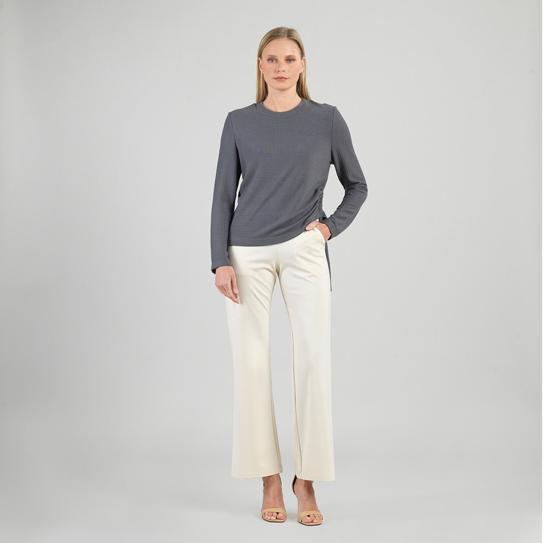 Soft Ribbed - Side Pull-Tie Sweater Top - Charcoal – Clara Sunwoo