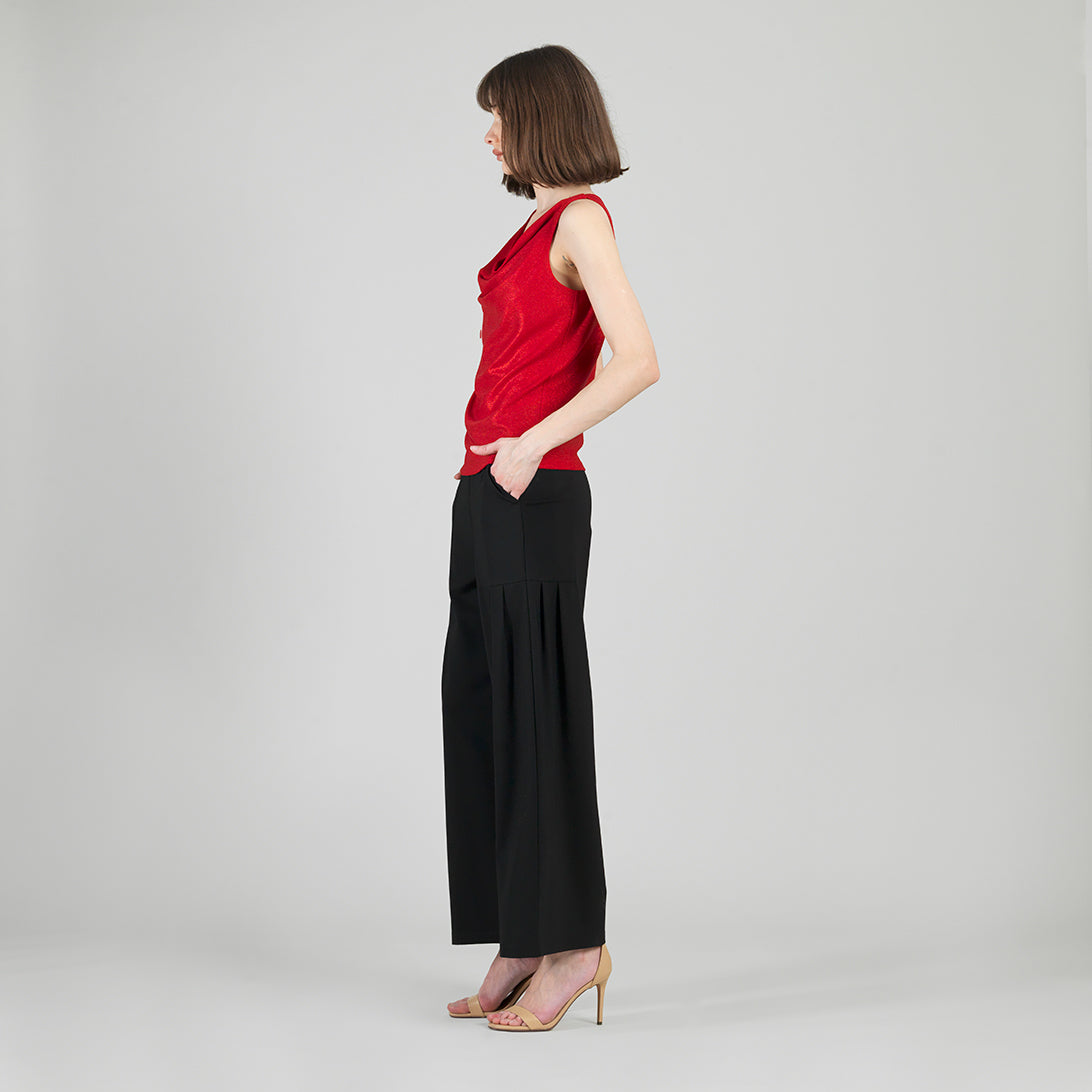 Glimmer Speck - Cowl Neck Draped Tank - Red – Clara Sunwoo